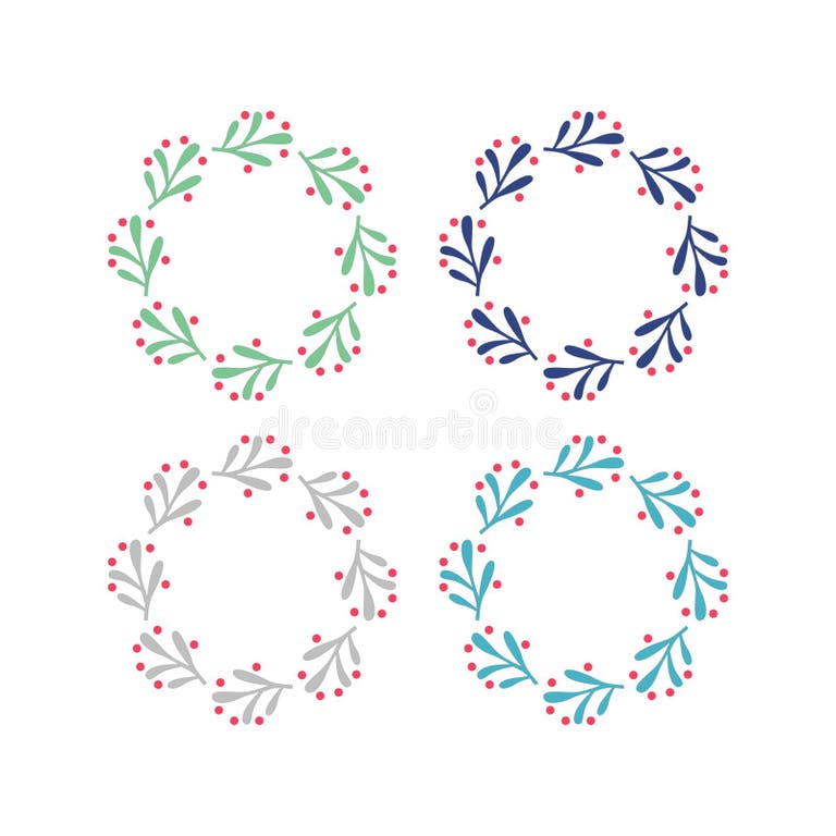 Natural Christmas Wreath Design Elements Collection Isolated on White ...