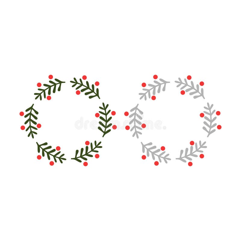 Natural Christmas Wreath Design Elements Collection Isolated on White ...