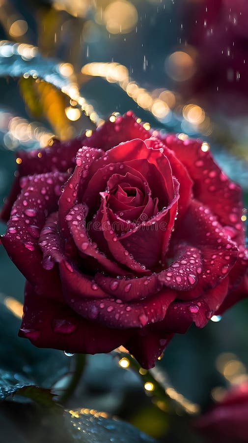 A Natural Close-up of Dew Drop Red Rose Stock Illustration ...