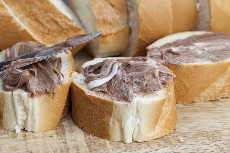 Natural Cocoa Chocolate Paste during Breakfast, Sliced White Bread ...