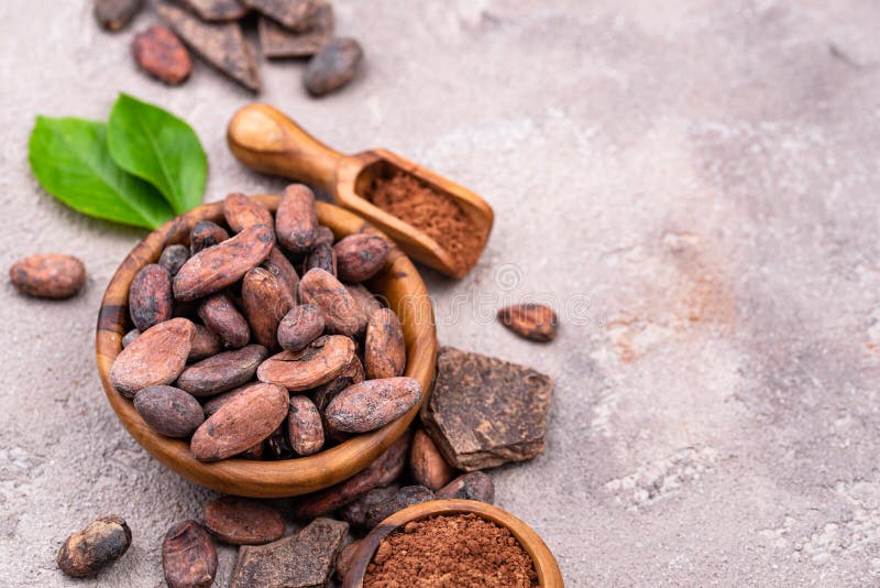 Natural Cocoa Powder, Cocoa Beans and Chocolate Stock Photo - Image of ...
