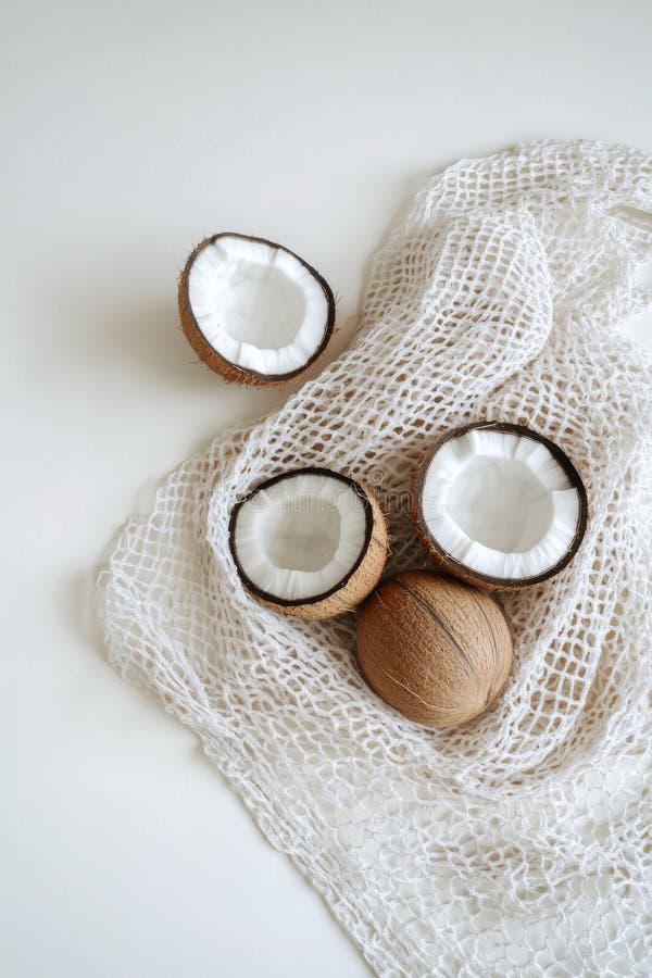 Natural Coconuts Displayed on a White Fabric Background in a ...