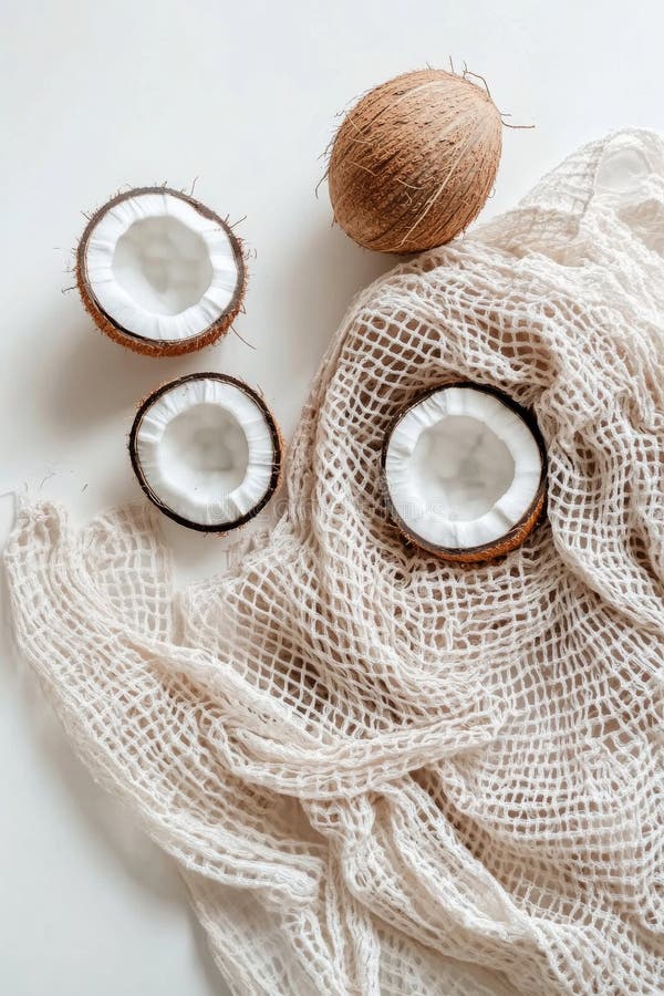 Natural Coconuts Displayed on a White Fabric Background in a ...