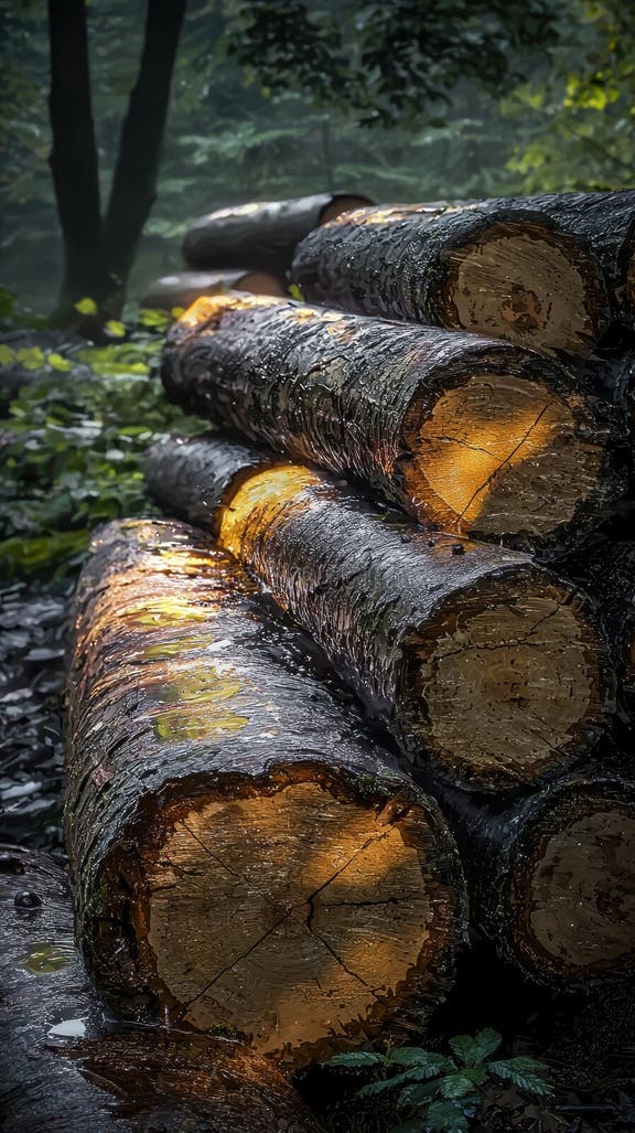 Natural Collection of Logs Displaying Unique Textures and Patterns in a ...