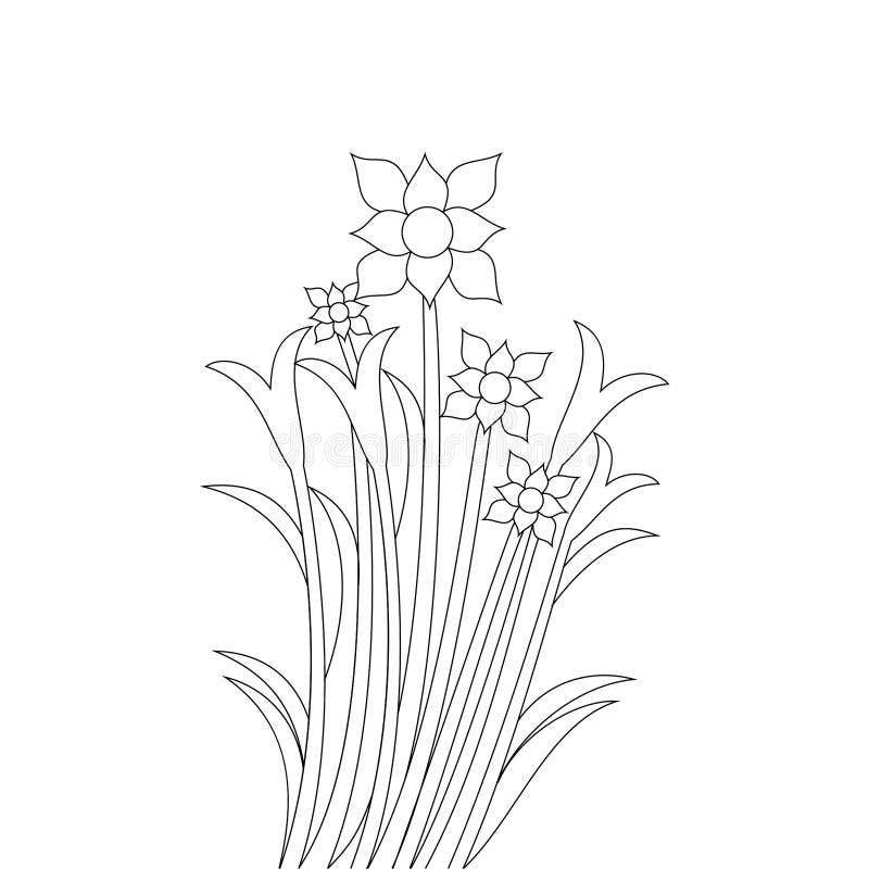 Natural Coloring Page Flower Illustration with Line Drawing Artwork ...