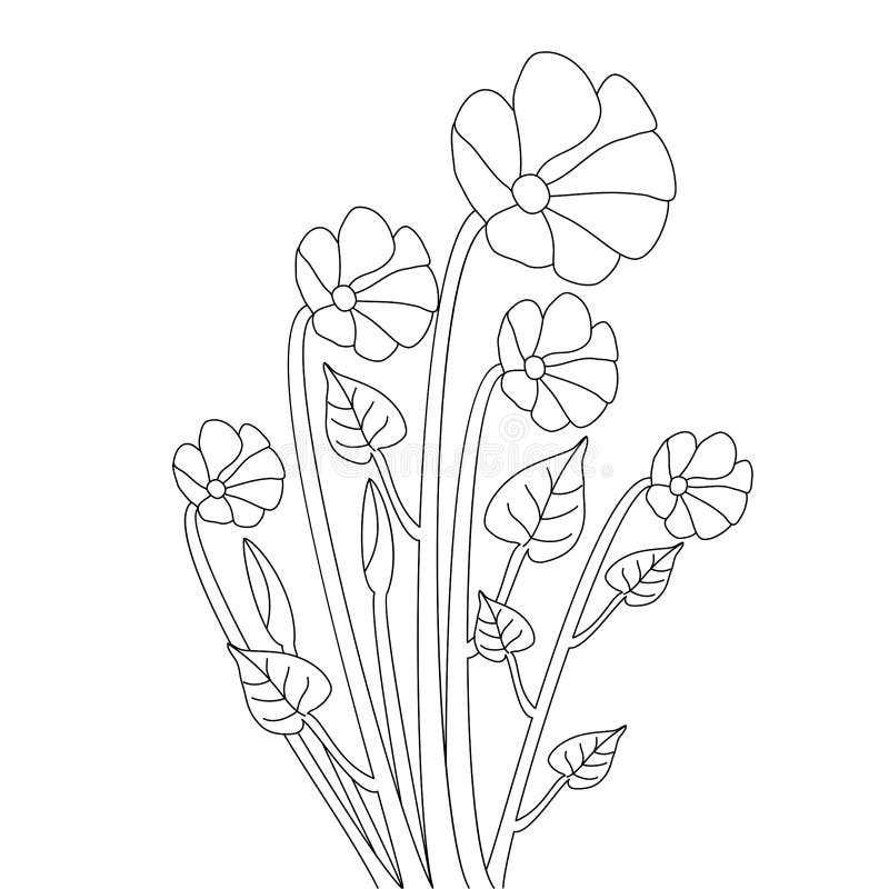 Natural Coloring Page Flower Illustration with Line Drawing Artwork ...