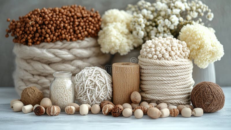 Natural Craft Materials Arranged in Various Textures and Colors on a ...