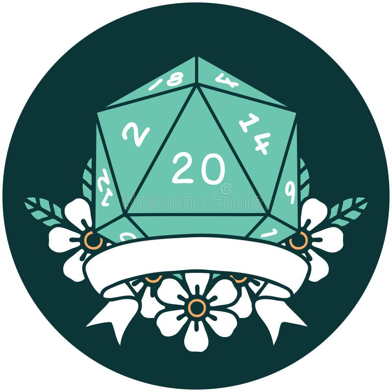 Natural 20 Critical Hit D20 Dice Roll Sticker Stock Vector ...