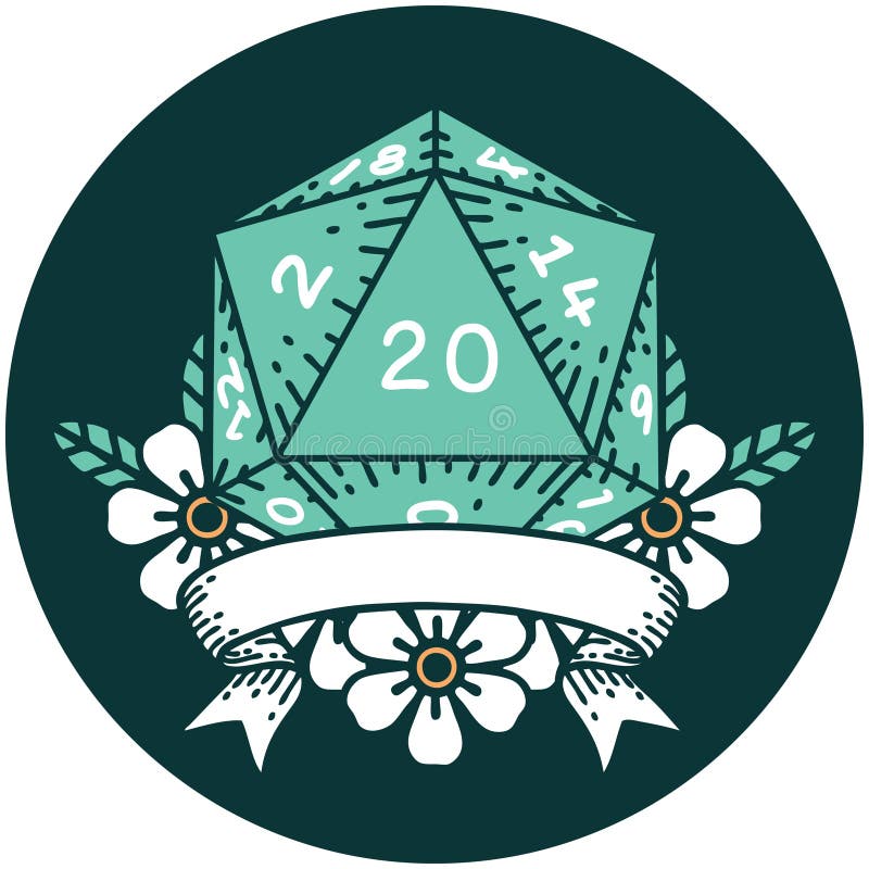 Natural 20 Critical Hit D20 Dice Roll Icon Stock Vector - Illustration ...