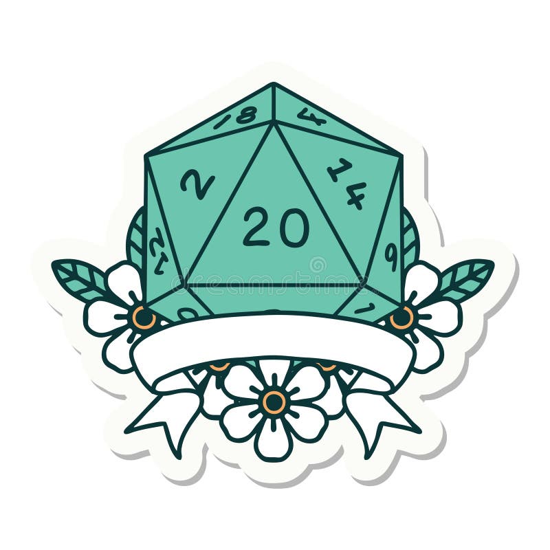 Natural 20 Critical Hit D20 Dice Roll Sticker Stock Vector ...