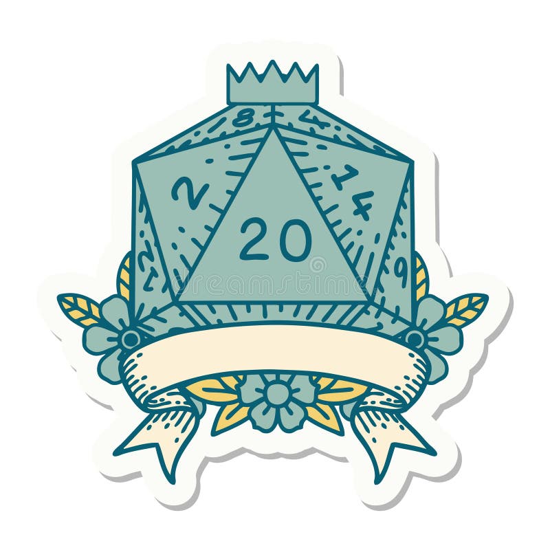 Natural 20 Critical Hit D20 Dice Roll Sticker Stock Vector ...