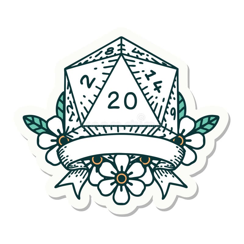 Natural 20 Critical Hit D20 Dice Roll Sticker Stock Vector ...