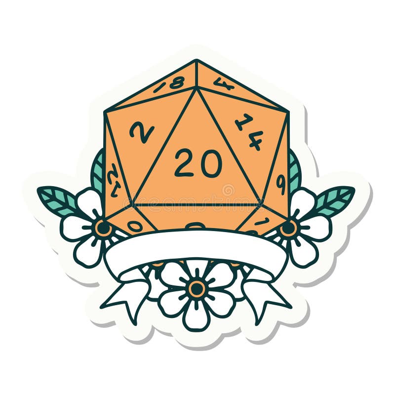 Natural 20 Critical Hit D20 Dice Roll Sticker Stock Vector ...