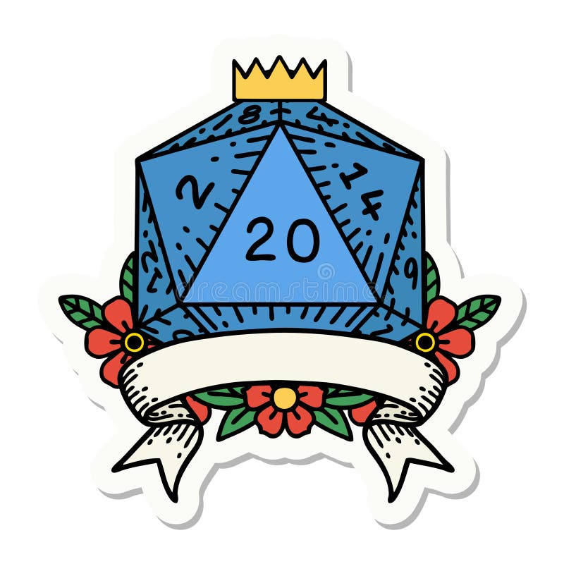 Natural 20 Critical Hit D20 Dice Roll Sticker Stock Vector ...