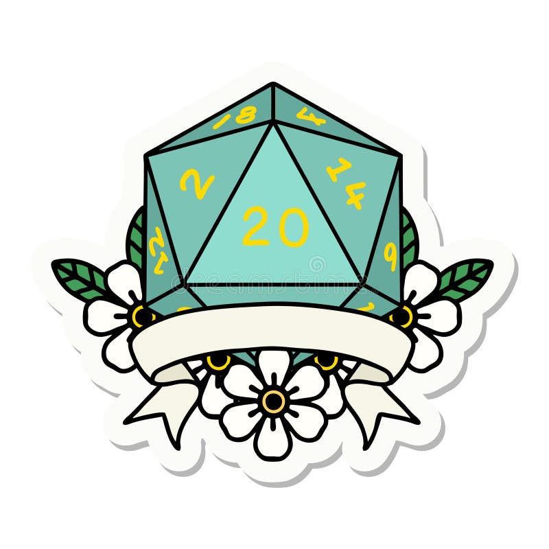 Natural 20 Critical Hit D20 Dice Roll Sticker Stock Vector ...