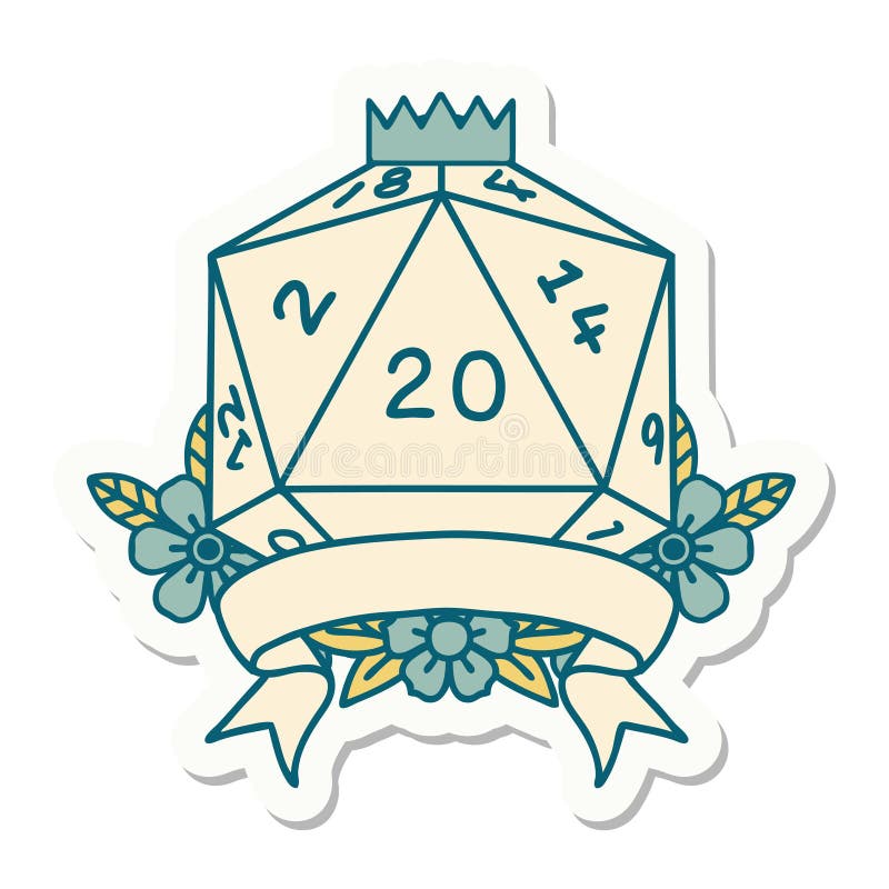 Natural 20 Critical Hit D20 Dice Roll Sticker Stock Vector ...