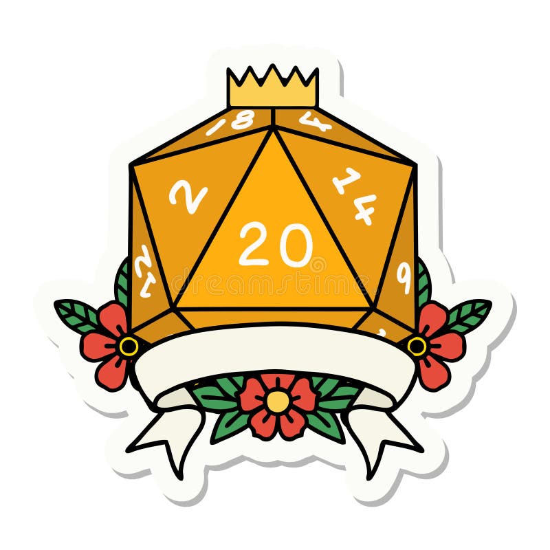 Natural 20 Critical Hit D20 Dice Roll Sticker Stock Vector ...