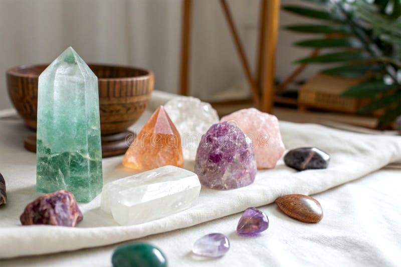 Natural Crystals Displayed on a Soft, Minimalist Surface Stock ...