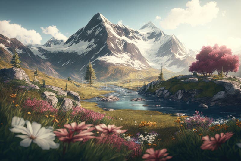 Natural Cute Mountain Background. Illustration AI Generative Stock ...