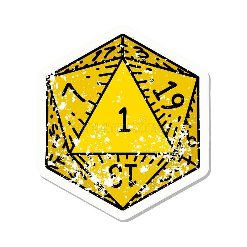 Natural 1 D20 Dice Roll Grunge Sticker Stock Vector - Illustration of ...