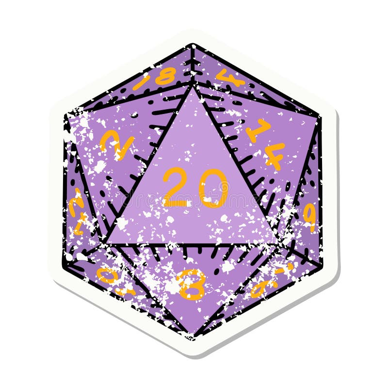 Natural 20 D20 Dice Roll Grunge Sticker Stock Vector - Illustration of ...