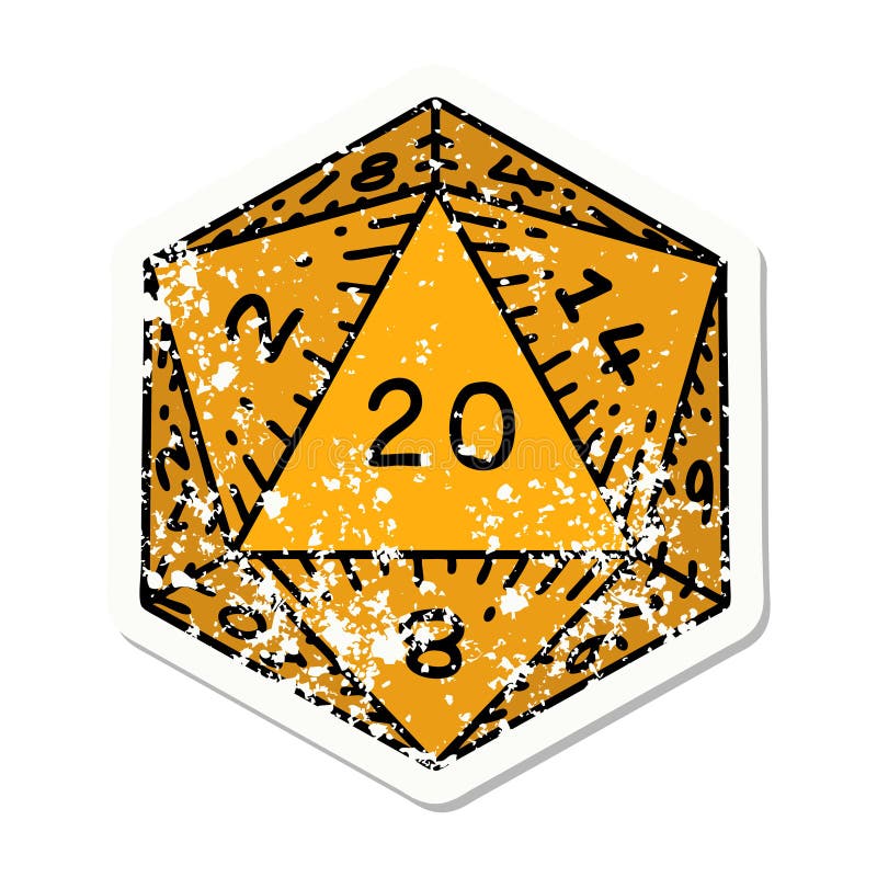 Natural 20 D20 Dice Roll Grunge Sticker Stock Vector - Illustration of ...