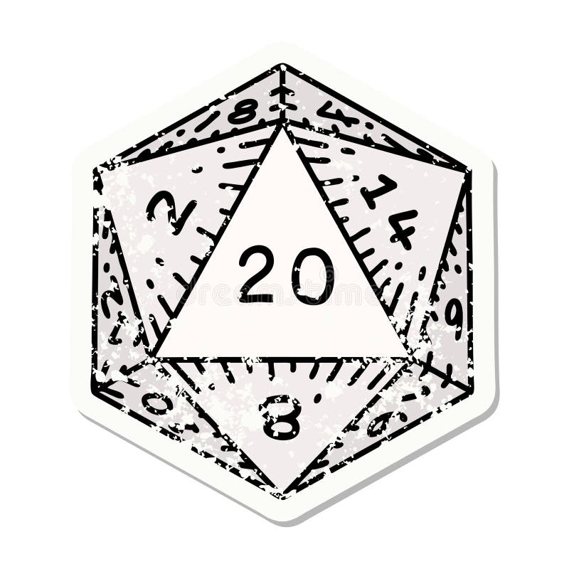 Natural 20 D20 Dice Roll Grunge Sticker Stock Vector - Illustration of ...