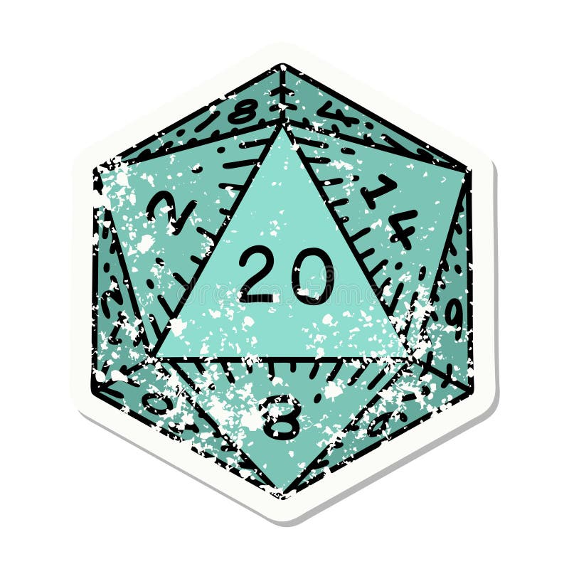 Natural 20 D20 Dice Roll Grunge Sticker Stock Vector - Illustration of ...