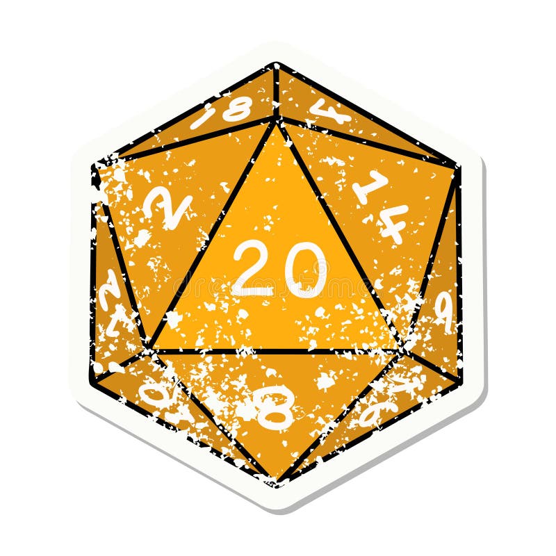 Natural 20 D20 Dice Roll Grunge Sticker Stock Vector - Illustration of ...