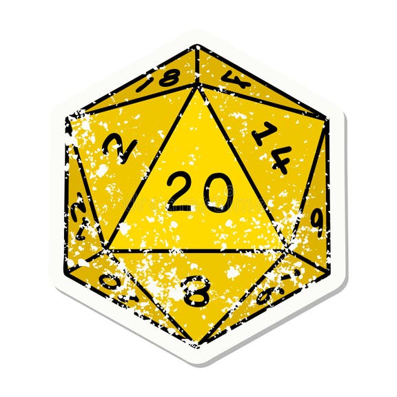 Natural 20 D20 Dice Roll Grunge Sticker Stock Vector - Illustration of ...