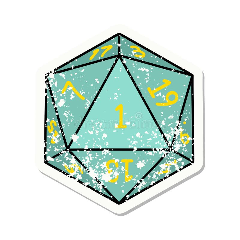 Natural 1 D20 Dice Roll Grunge Sticker Stock Vector - Illustration of ...
