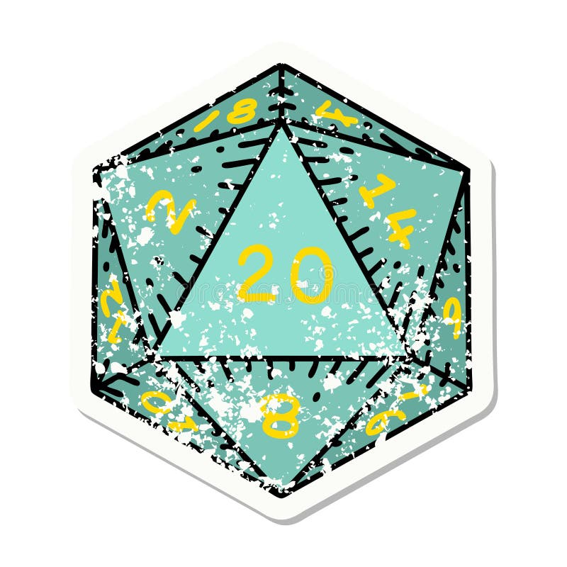 Natural 20 D20 Dice Roll Grunge Sticker Stock Vector - Illustration of ...