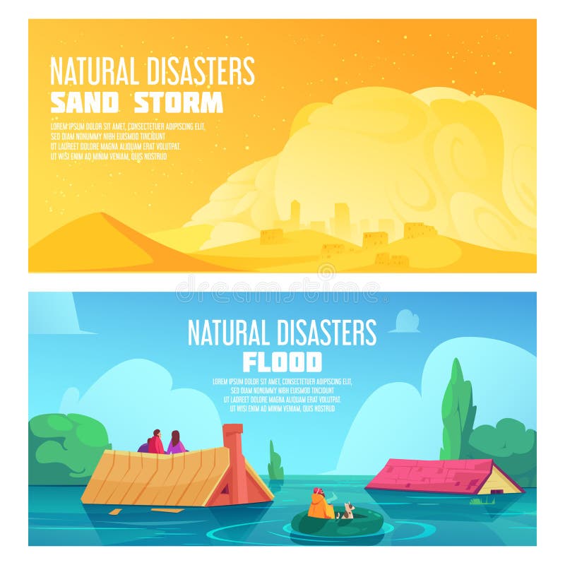 Natural Disaster Banners in Flat Design Stock Illustration ...