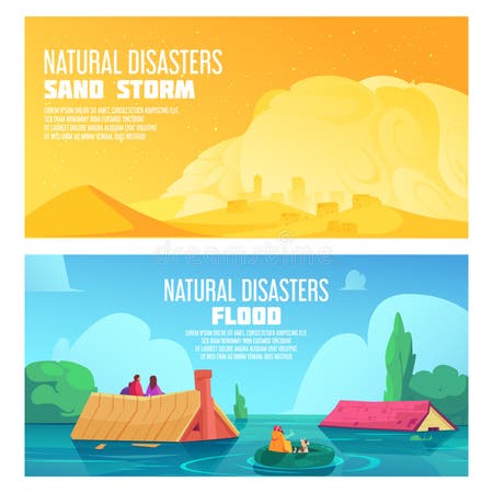 Natural Disaster Banners in Flat Design Stock Illustration ...