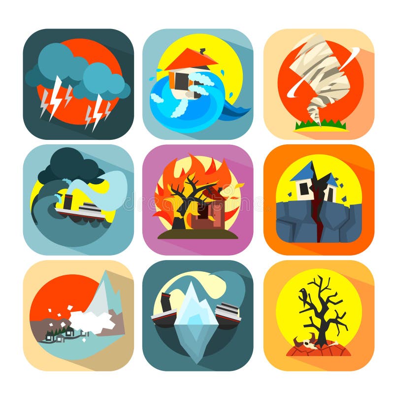 Natural disaster icons set stock vector. Illustration of crisis - 30716696
