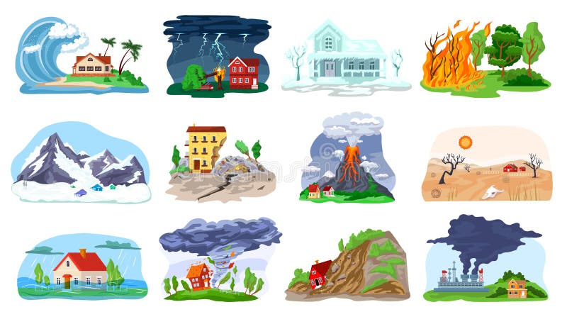Natural Disaster, Catastrophe Set of Vector Illustrations with Tornado ...
