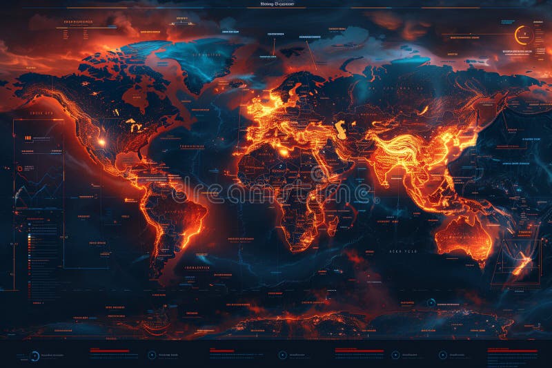 Natural Disaster Data Concept on World Map, Radar, Seismic Hazard Style ...