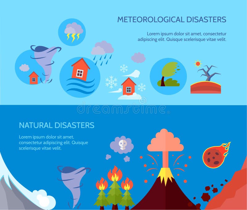 Natural Disaster 2 Flat Banners Composition Stock Vector - Illustration ...