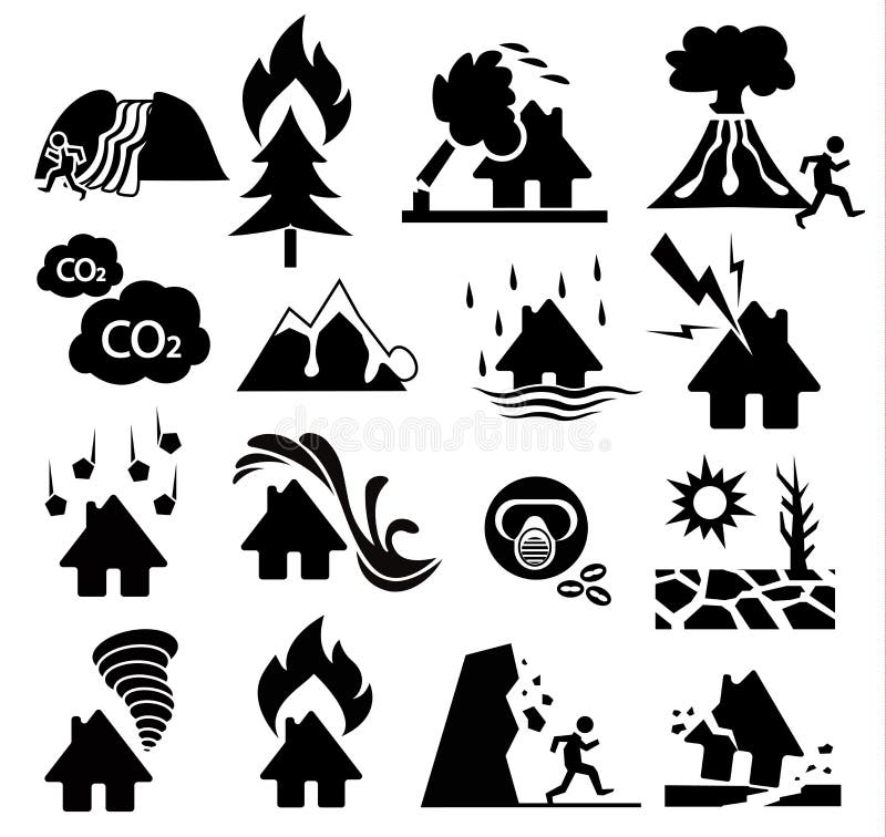 Natural disaster icon set stock vector. Illustration of cloud - 111789295