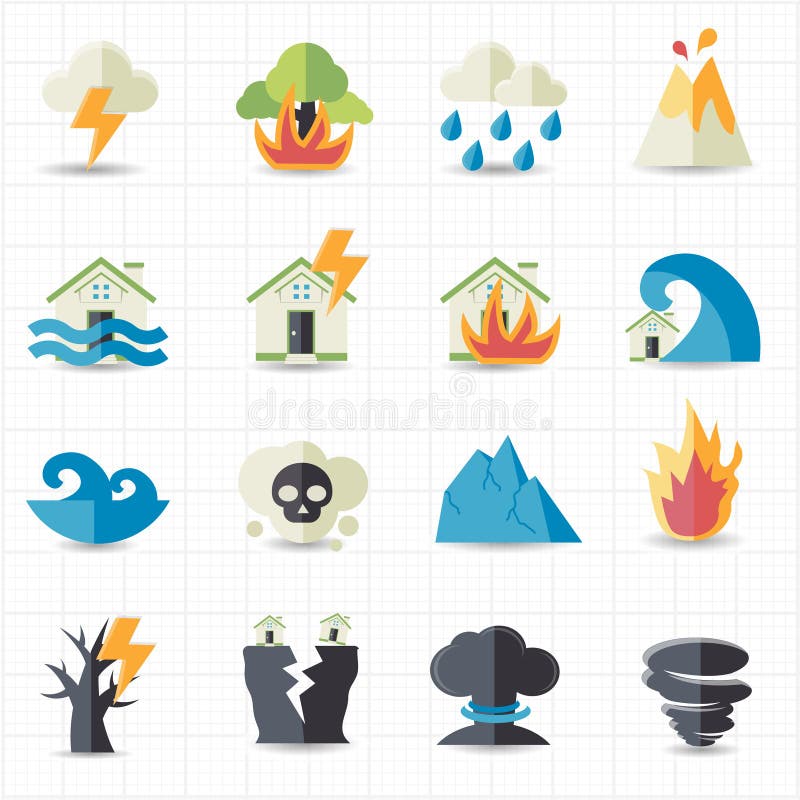 Natural disasters icons stock vector. Illustration of snow - 15884204