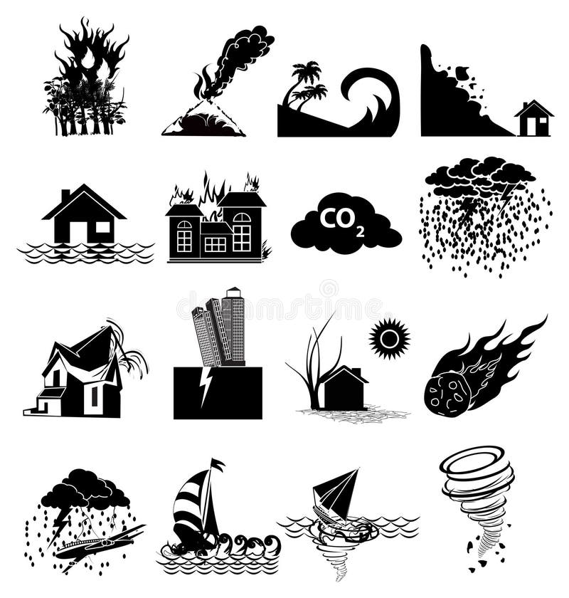 Natural disaster icons set stock vector. Illustration of icons - 47818128