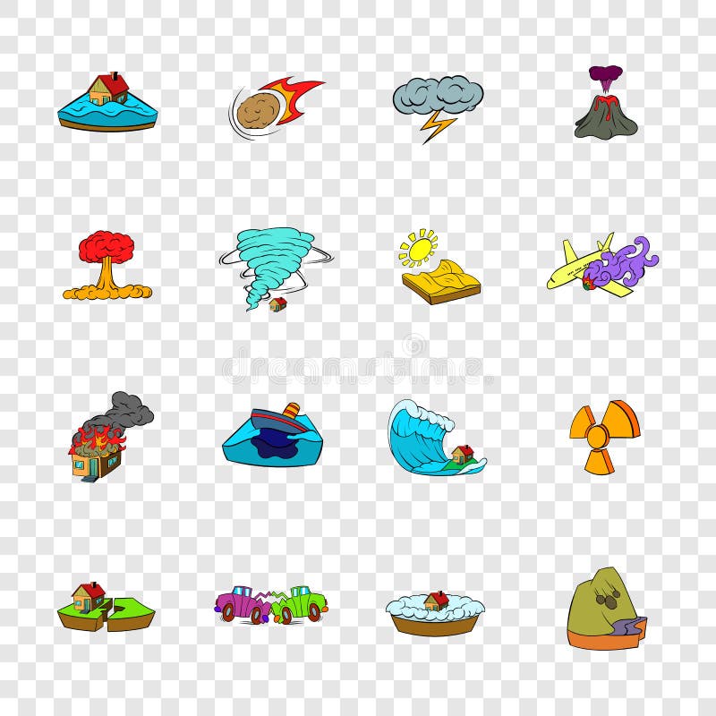Natural Disaster Icons Set, Pop-art Style Stock Illustration ...