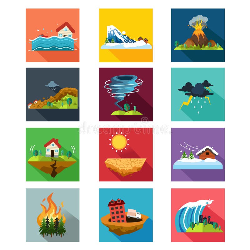Natural disasters icons stock vector. Illustration of snow - 15884204