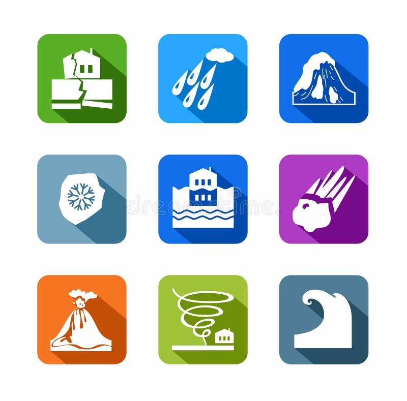 Natural Disasters Color Flat Set. Vector Illustrations Stock Vector ... Natural Disasters Color Flat Set. Vector Illustrations Stock Vector ...