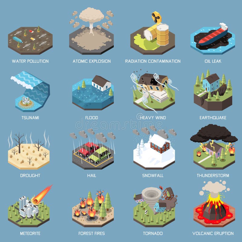 Natural Disasters Isometric Stock Illustration - Illustration of ...