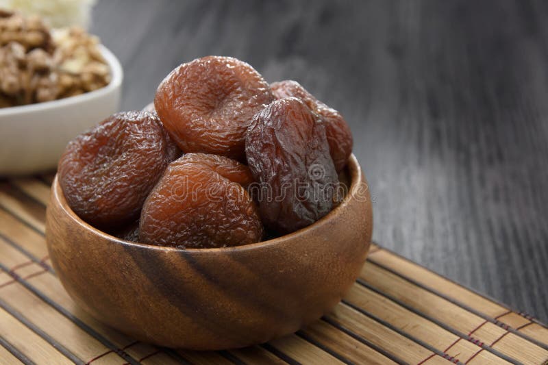 Natural Dried Apricots in a Bamboo Bowl Stock Photo - Image of organic ...