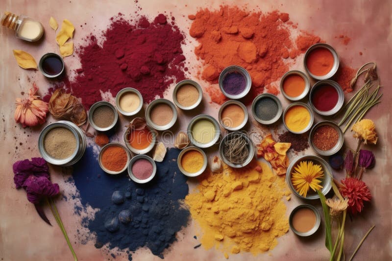 Natural Dye Ingredients Arranged Artistically on Flat Surface Stock ...