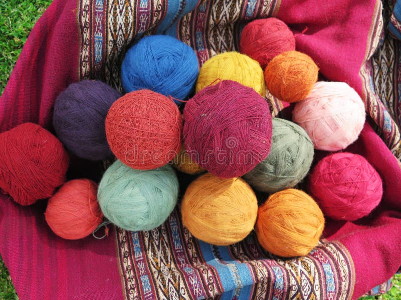 Natural Dyed Wool Yarn in the Peruvian Andes at Cuzco Stock Photo ...