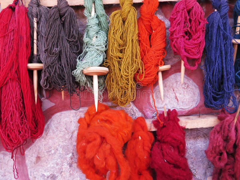 Natural Dyed Wool Yarn in the Peruvian Andes at Cuzco Stock Image ...