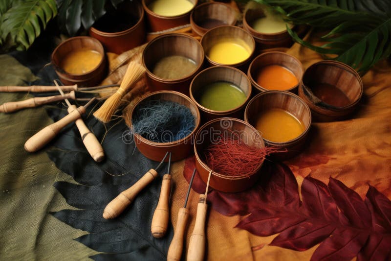 Natural Dyes and Tools for Tapa Cloth Coloring Stock Illustration ...